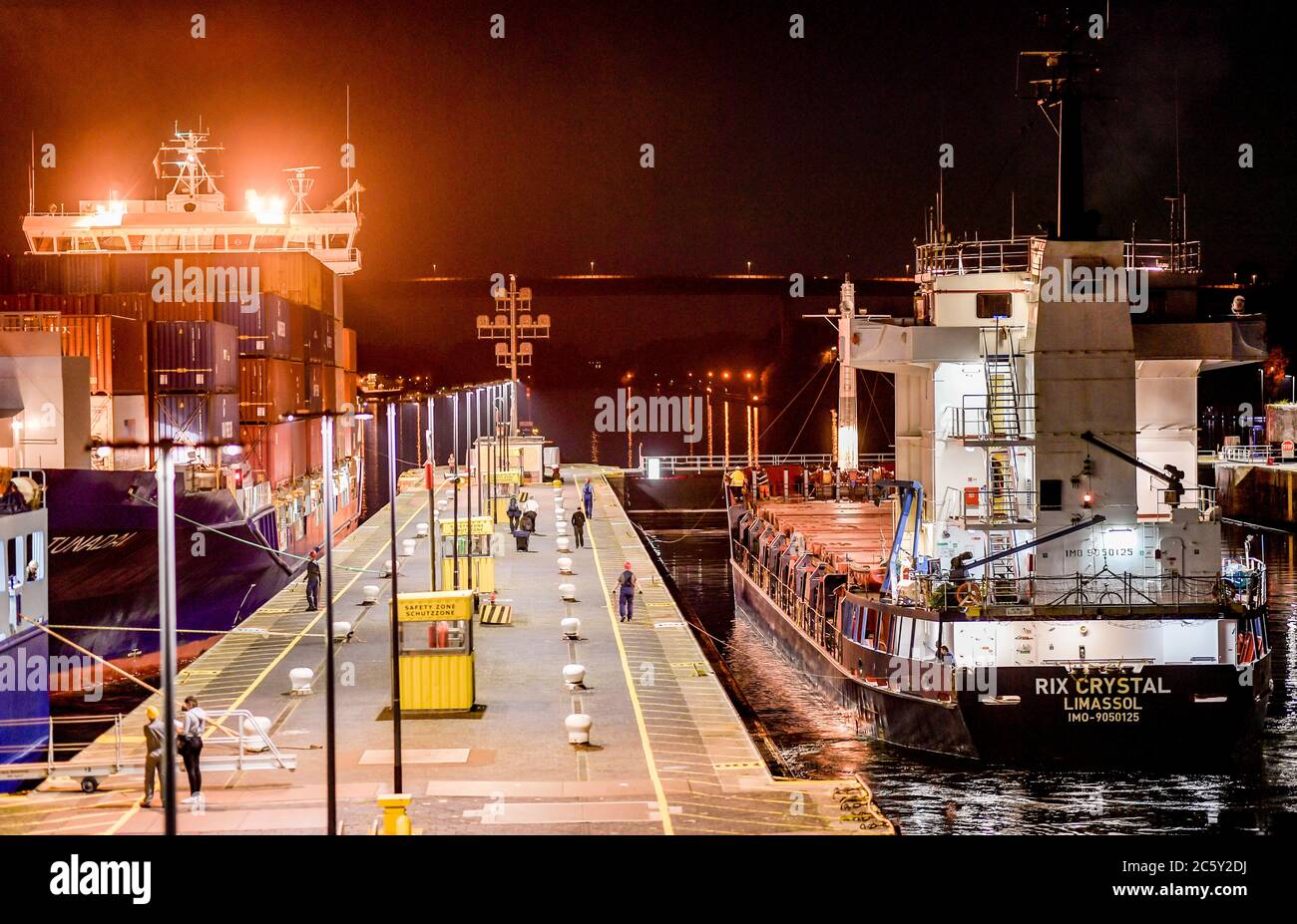 Hamburg, Germany. 24th June, 2020. The freighter "Rix Crystal" lies in the lock Holtenau. Credit ...