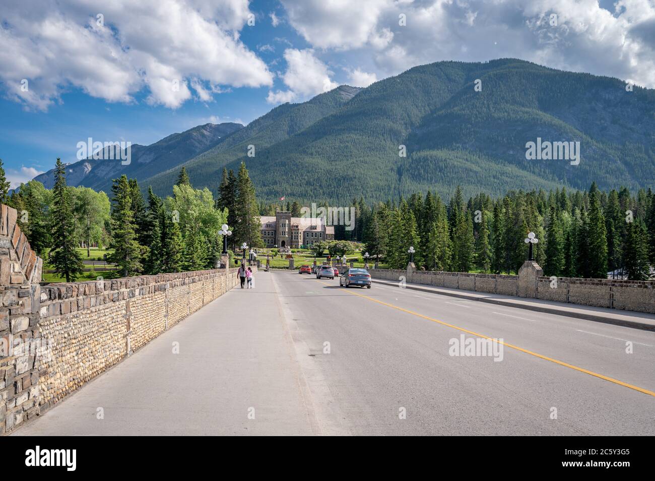 Banff, Alberta - July 3, 2020: View of Banff Avenue in summer. Banff is ...
