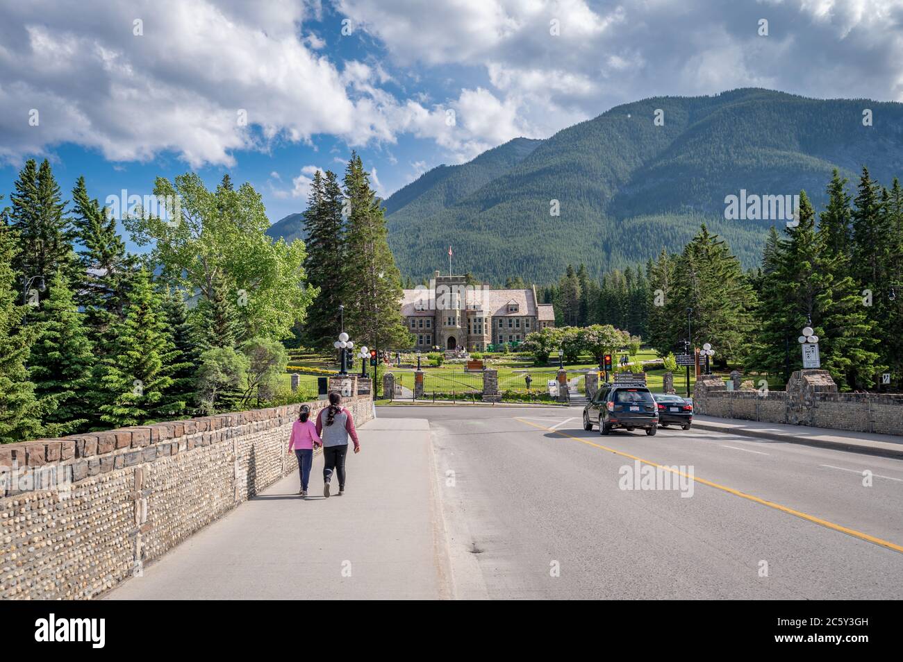 Banff, Alberta - July 3, 2020: View of Banff Avenue in summer. Banff is ...