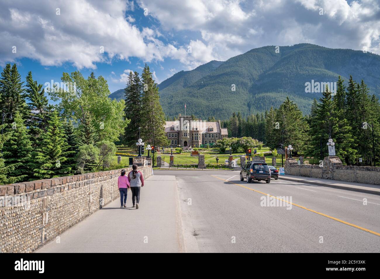 Banff, Alberta - July 3, 2020: View of Banff Avenue in summer. Banff is ...