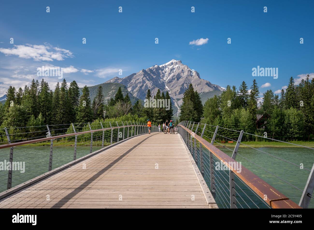 Banff, Alberta - July 3, 2020: View of a pedestrian bridge in Banff in ...