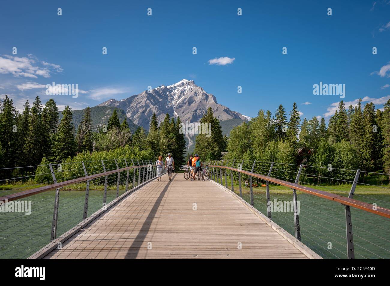 Banff, Alberta - July 3, 2020: View of a pedestrian bridge in Banff in ...