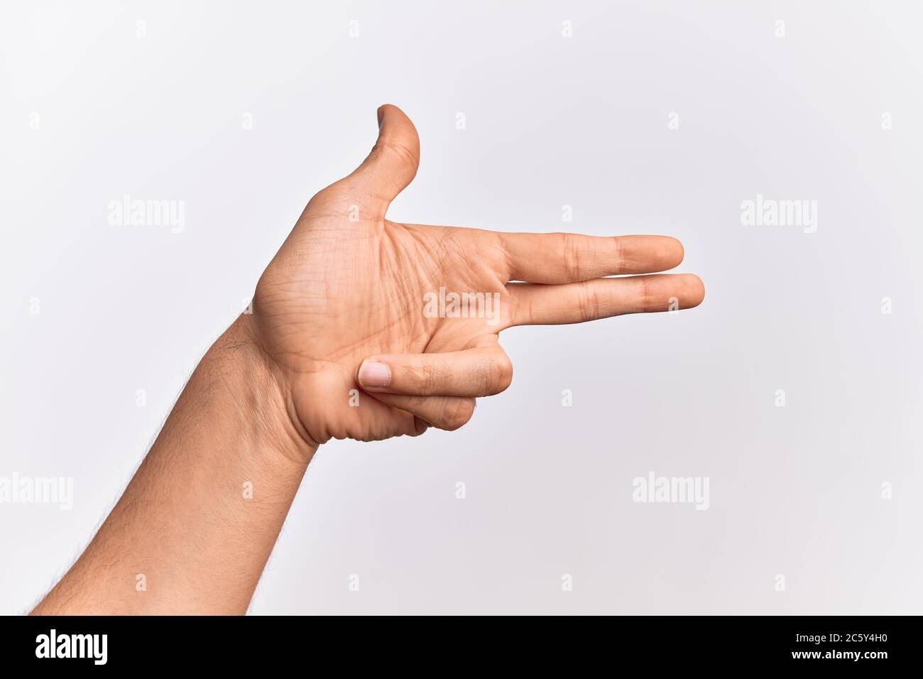 Hand of caucasian young man showing fingers over isolated white ...