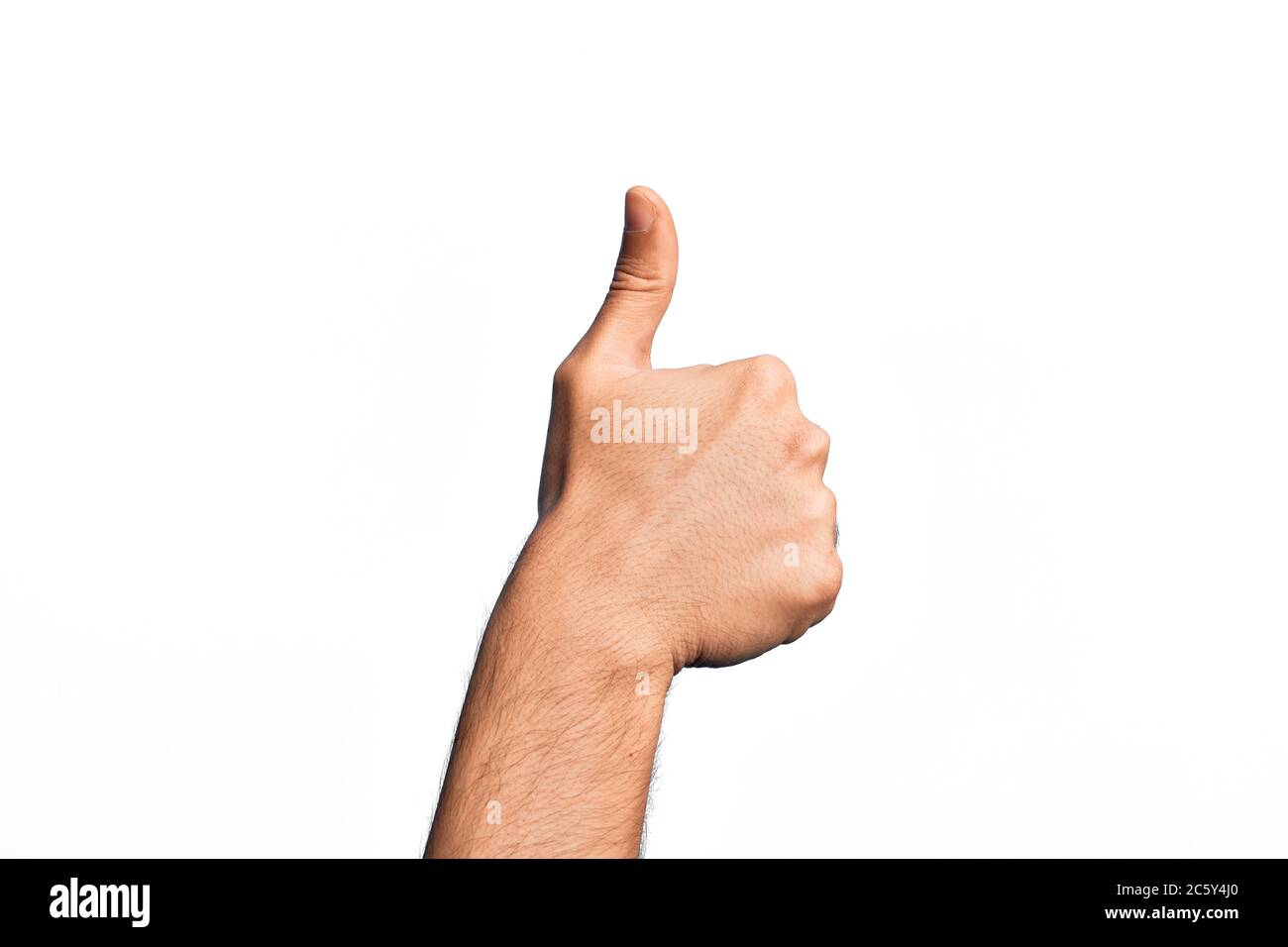 Hand of caucasian young man showing fingers over isolated white ...