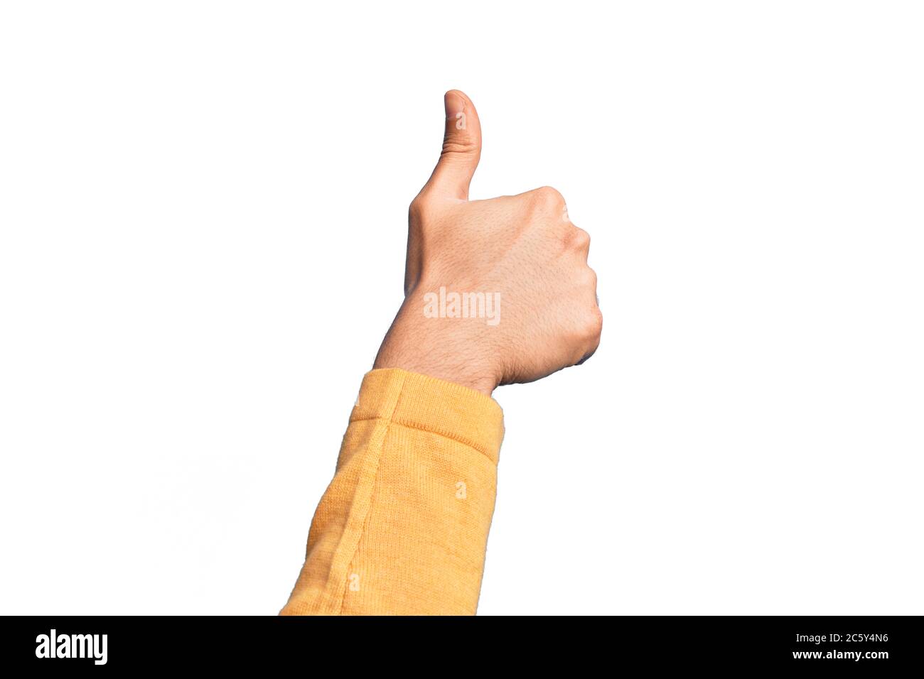 Hand of caucasian young man showing fingers over isolated white ...