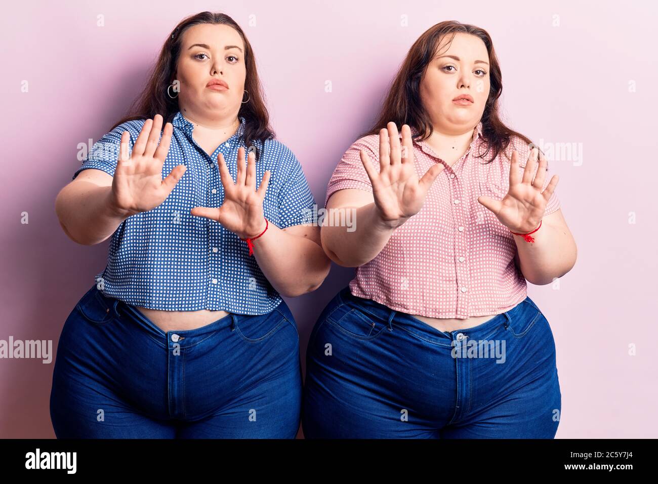 Fat woman showing hand palms hi-res stock photography and images - Alamy