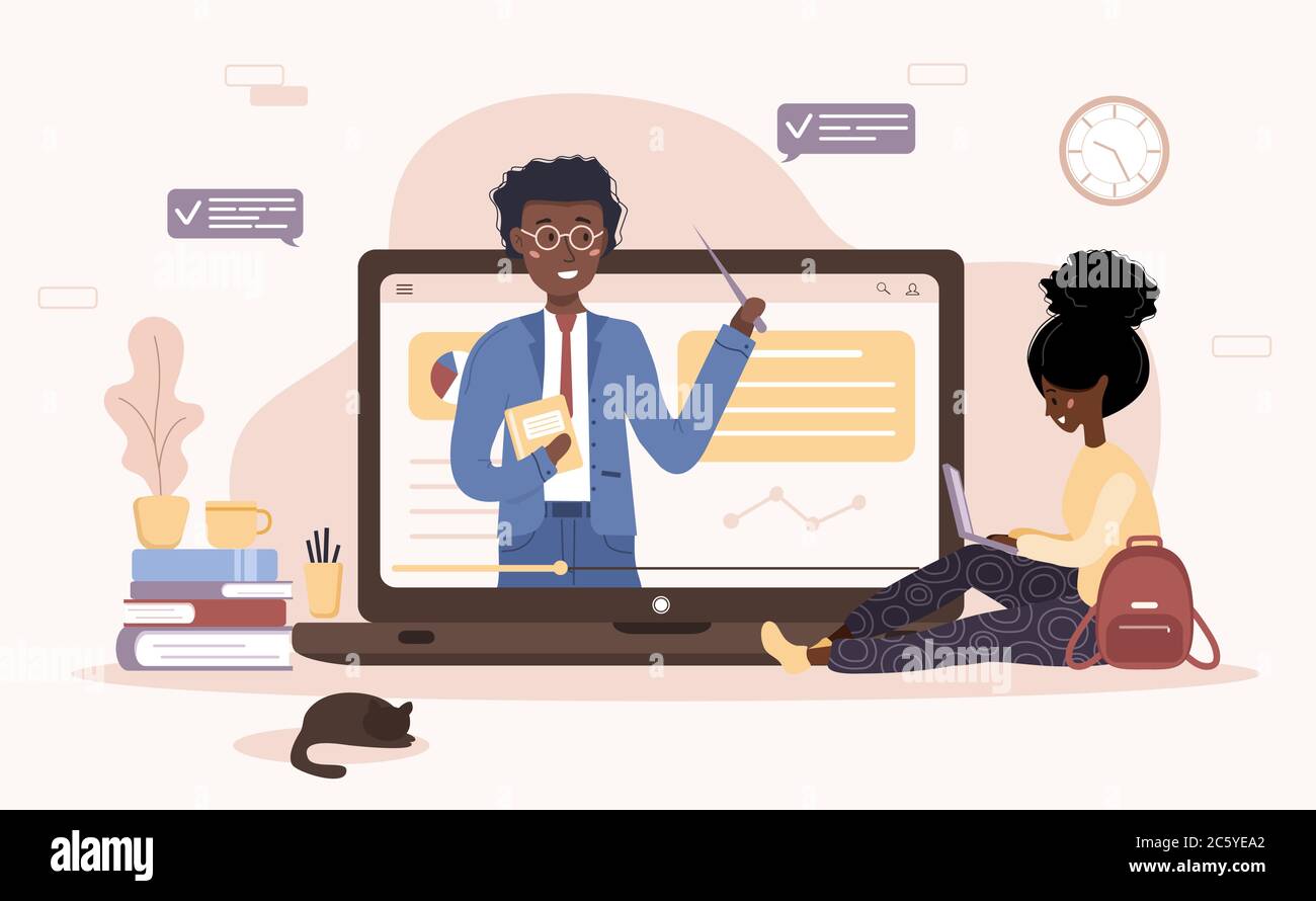 Online education. Flat design concept of training and video tutorials ...