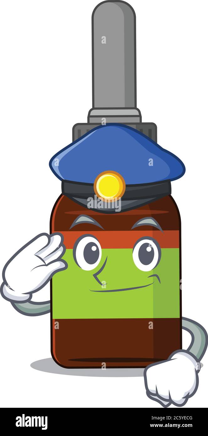 A handsome Police officer cartoon picture of liquid bottle with a blue ...