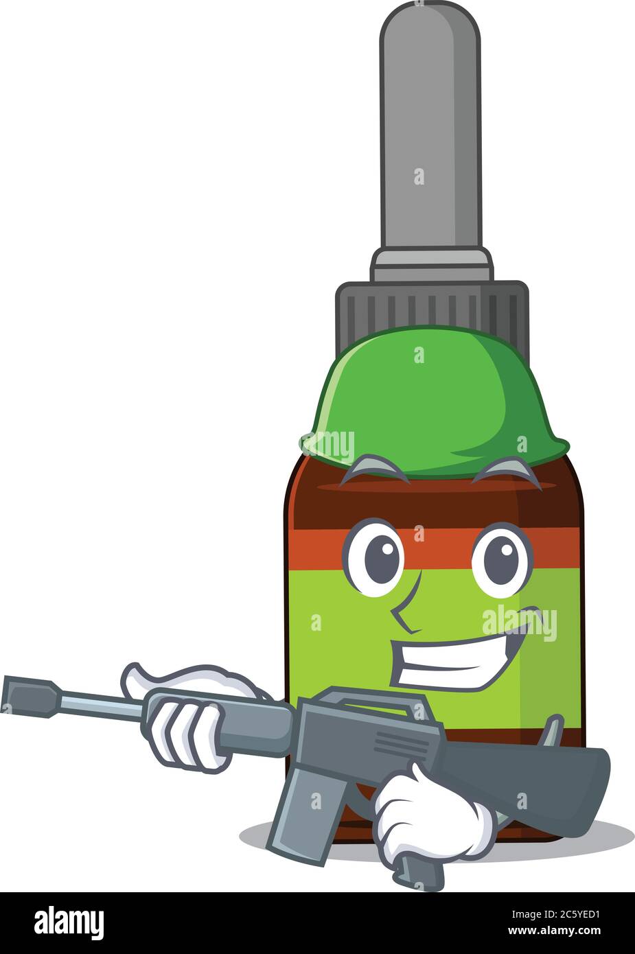 A charming army liquid bottle cartoon picture style having a machine ...