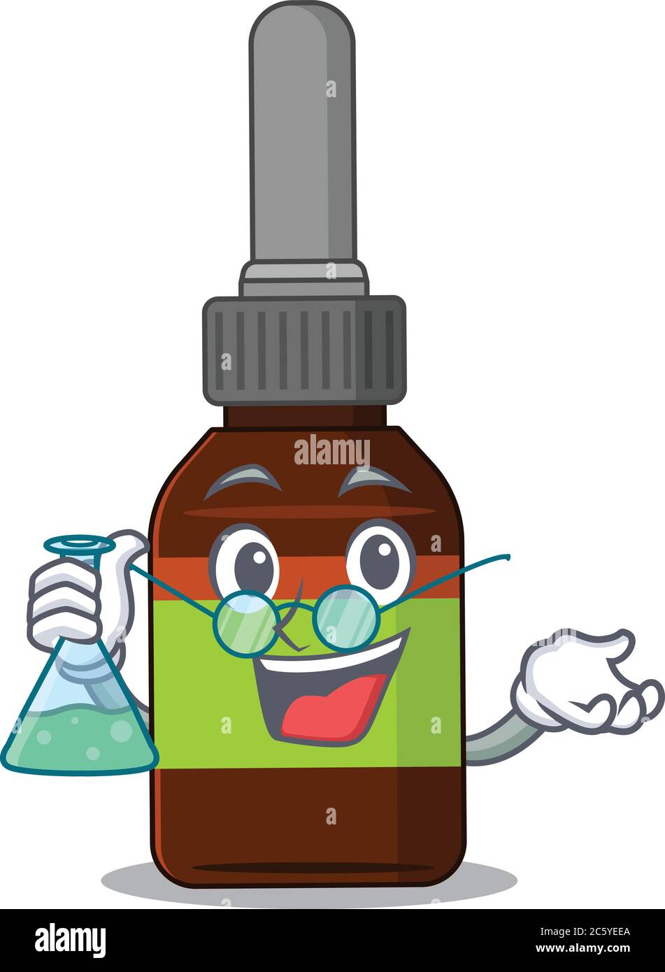 Super Genius Professor of liquid bottle Caricature character working on ...