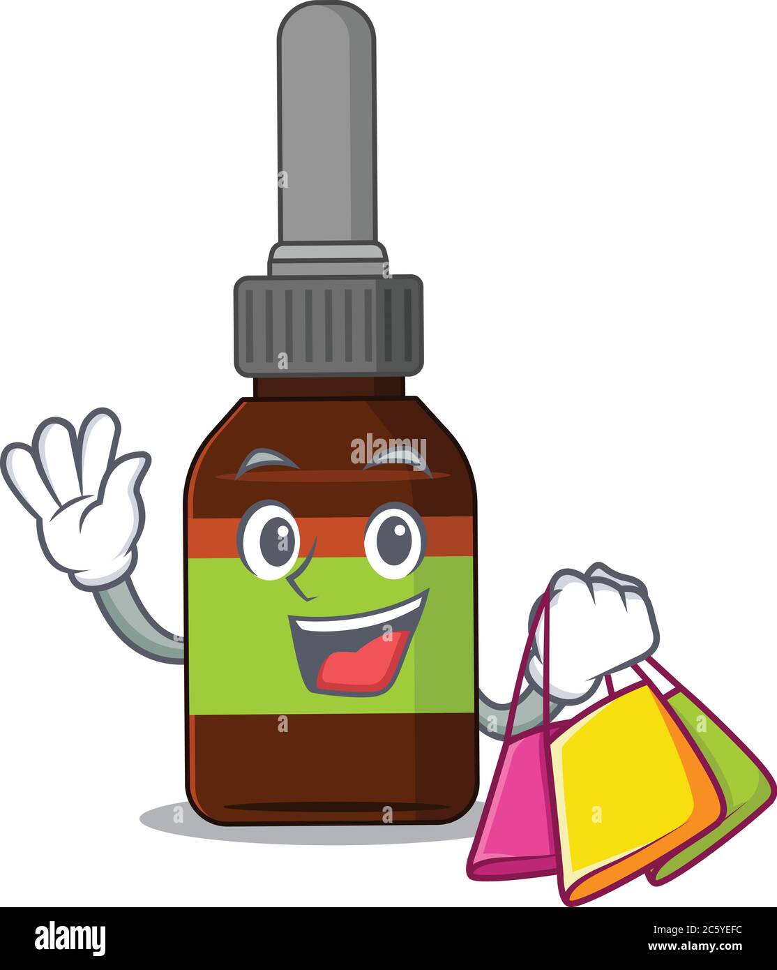 Liquid bottle wealthy cartoon character concept with shopping bags ...