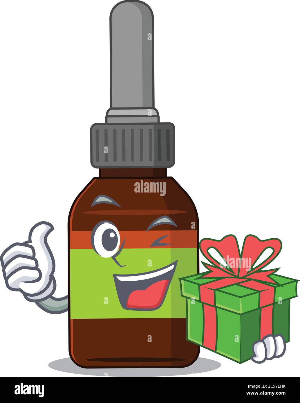 Liquid bottle cartoon character concept with a big gift box Stock ...