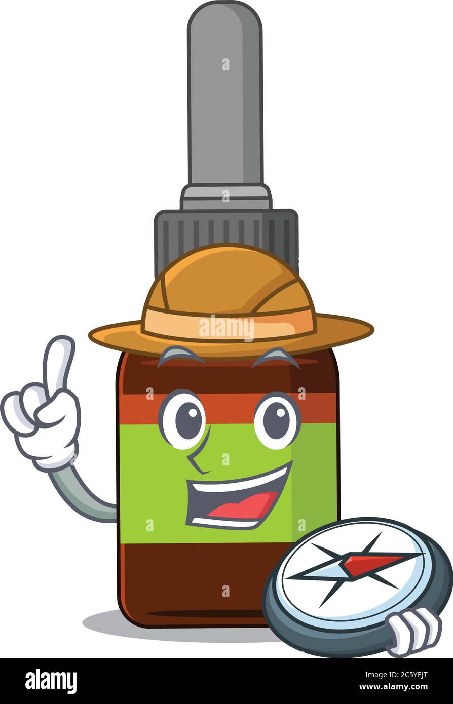Liquid bottle mascot design style of explorer using a compass during ...