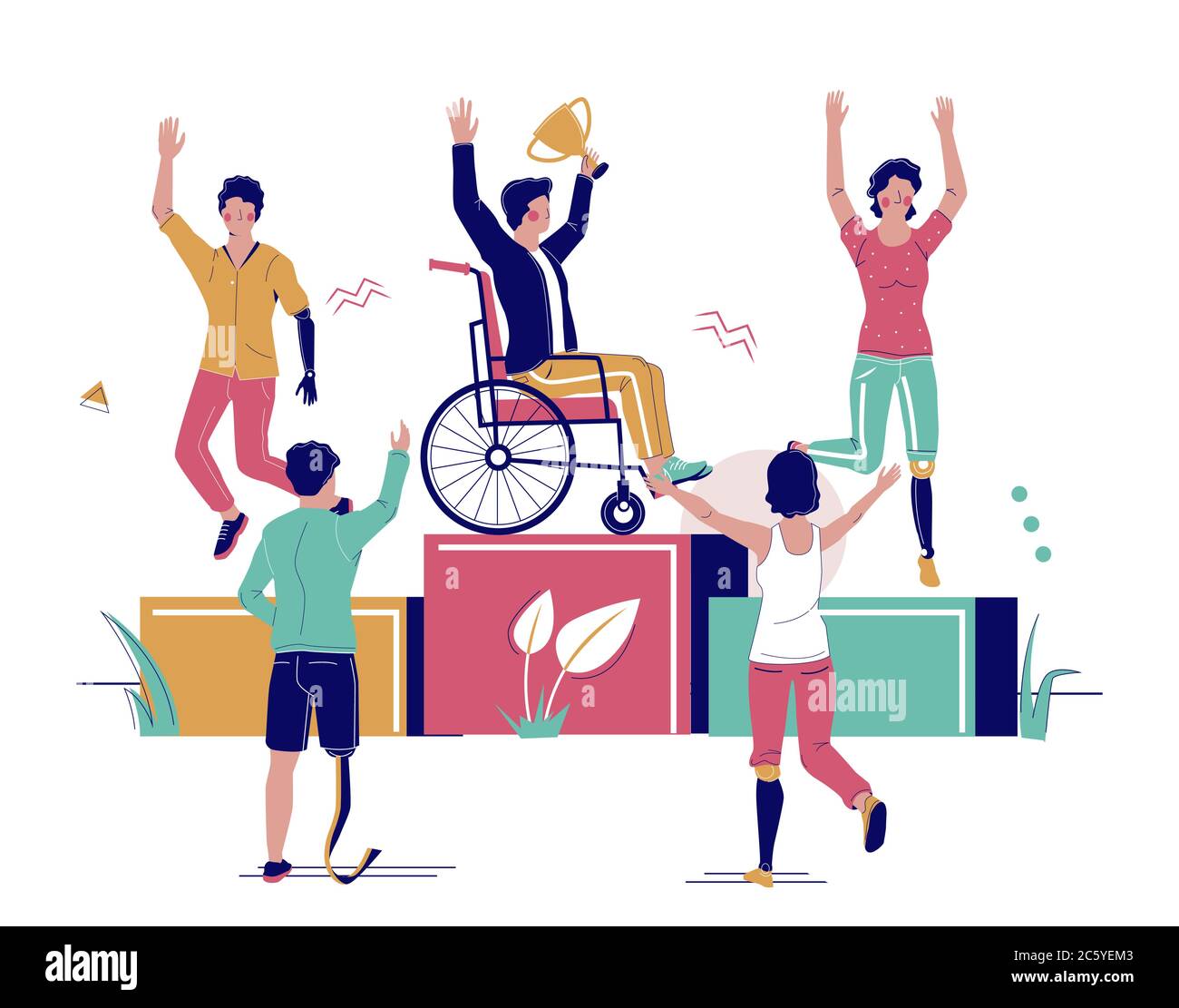 Successful business people with disabilities, vector flat illustration ...