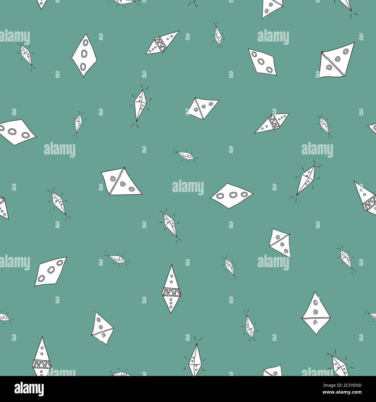 Scattered Shields Doodle Pattern Filled Diamond shape on teal green ...