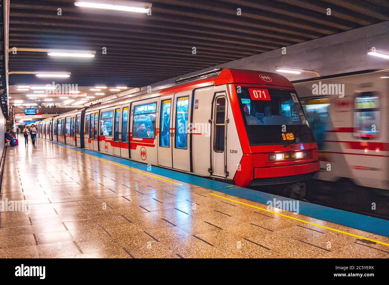 Santiago, Chile - July 2015: A Metro de Santiago train at Line 1 Stock ...