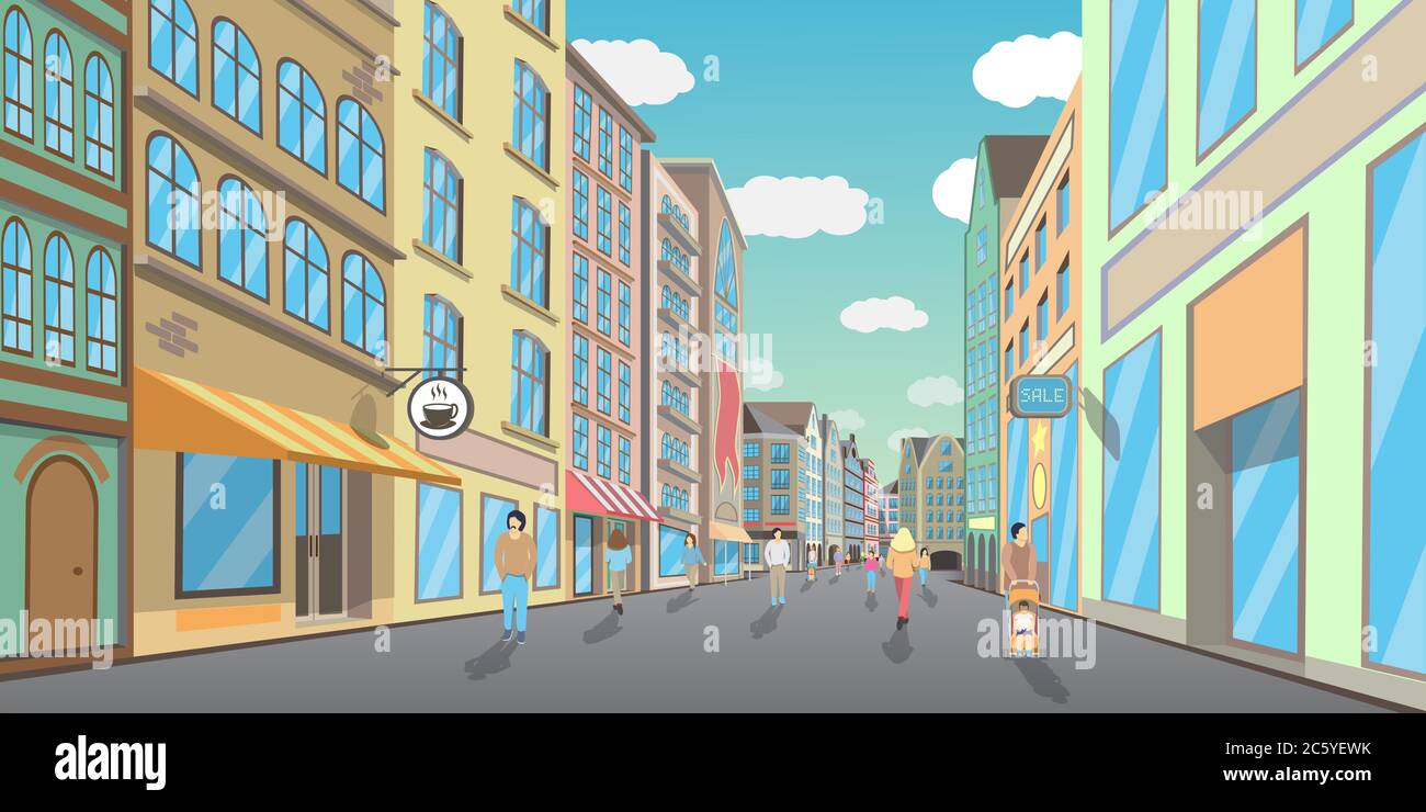 Crowd walking down street Stock Vector Images - Alamy