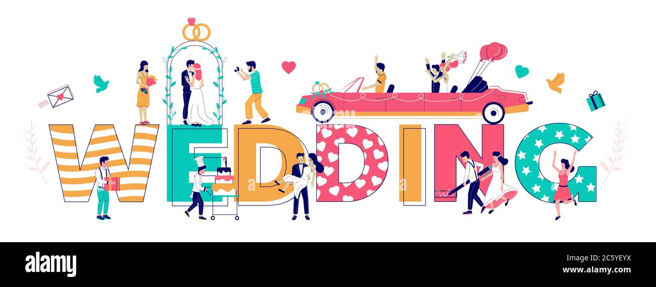 Wedding typography banner template, vector flat illustration Stock ...