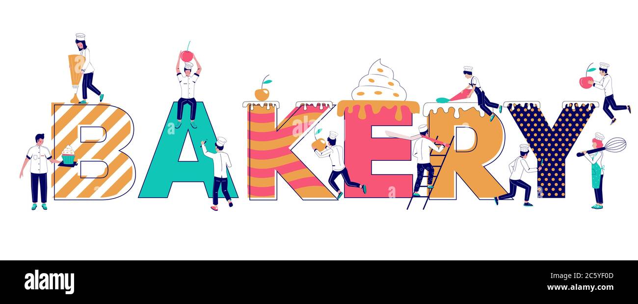 Bakery typography banner template, vector flat illustration Stock ...