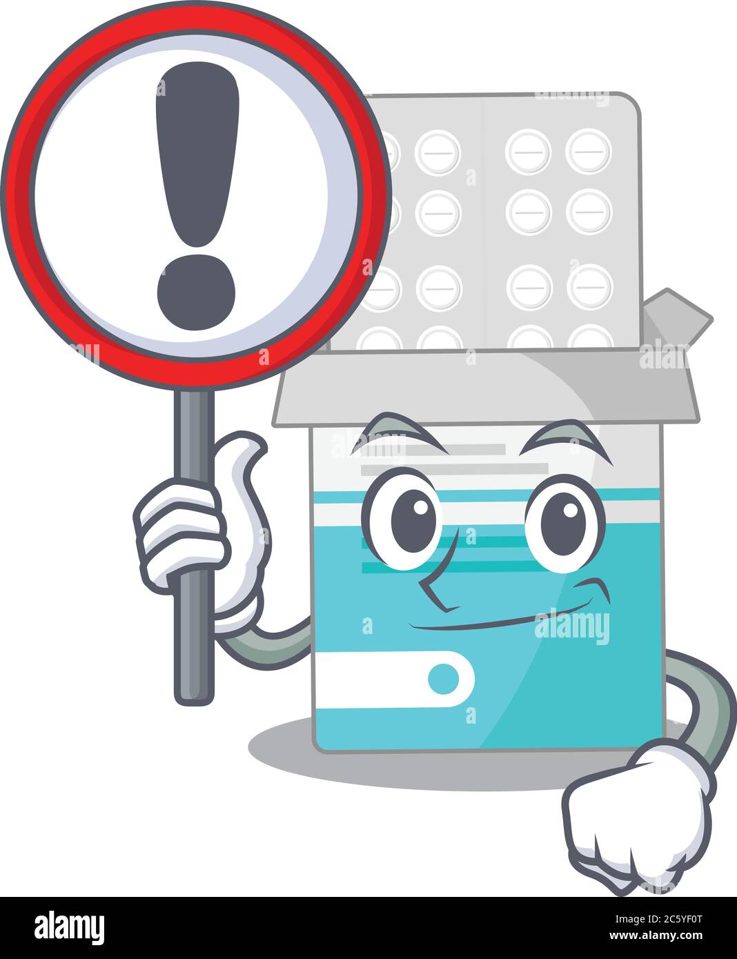 A cartoon icon of medical medicine bottle with a exclamation sign board ...