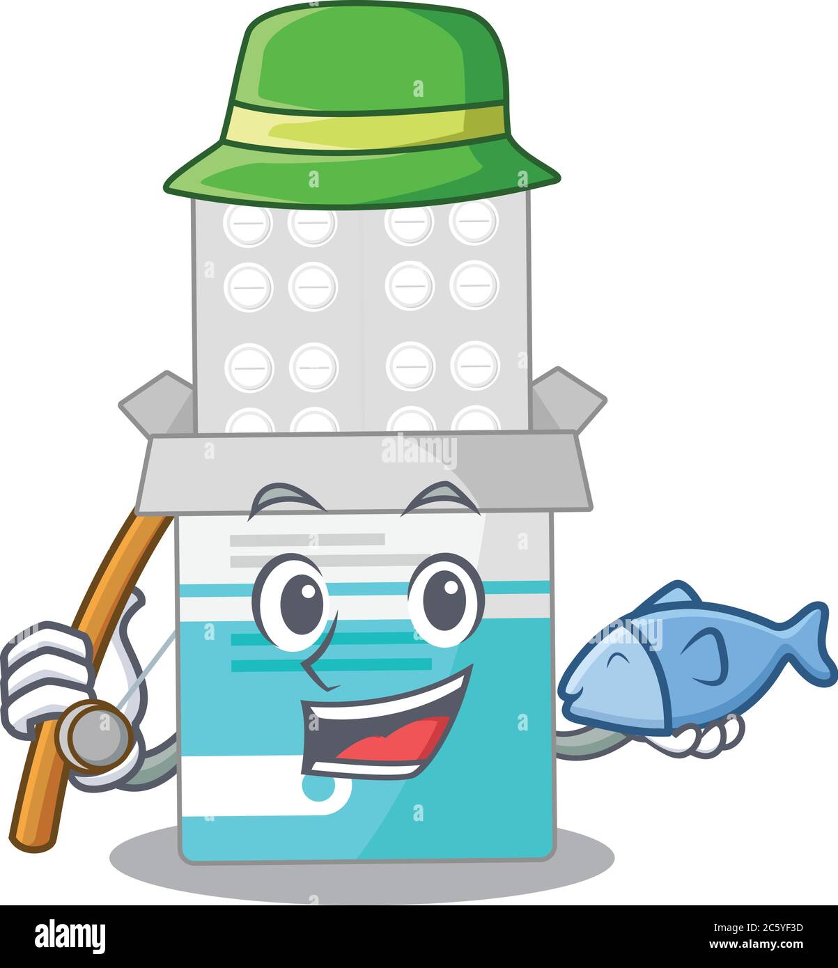 Cartoon design style of medical medicine bottle ready goes to fishing ...