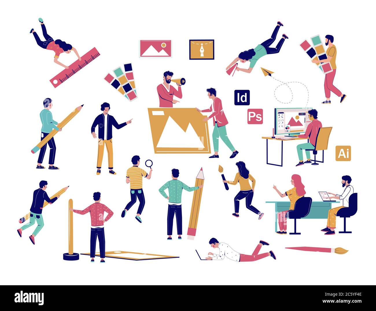 Graphic design characters, vector flat isolated illustration Stock ...