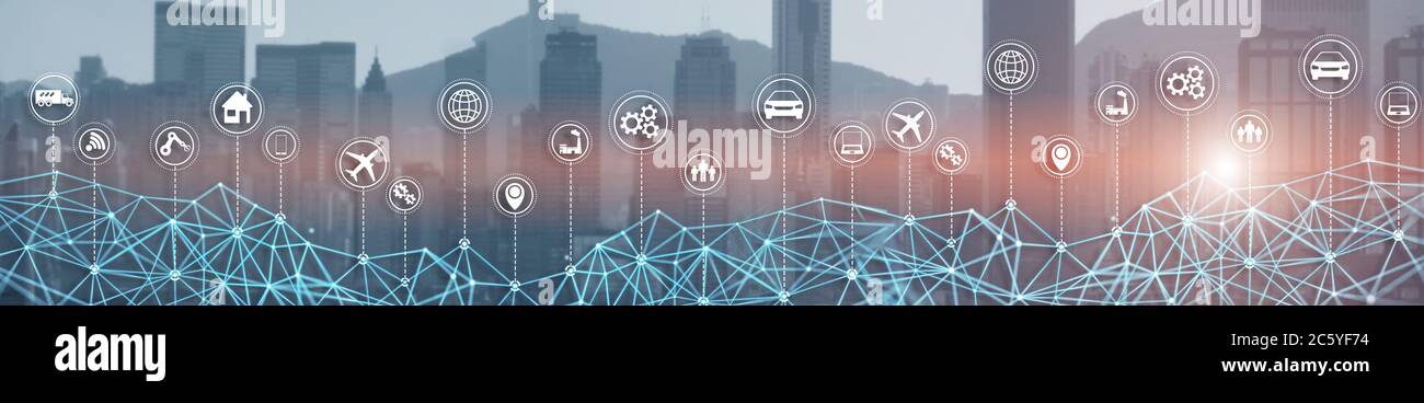 Smart City IOT Concept. Wallpaper for your site. Panoramic Banner Stock ...