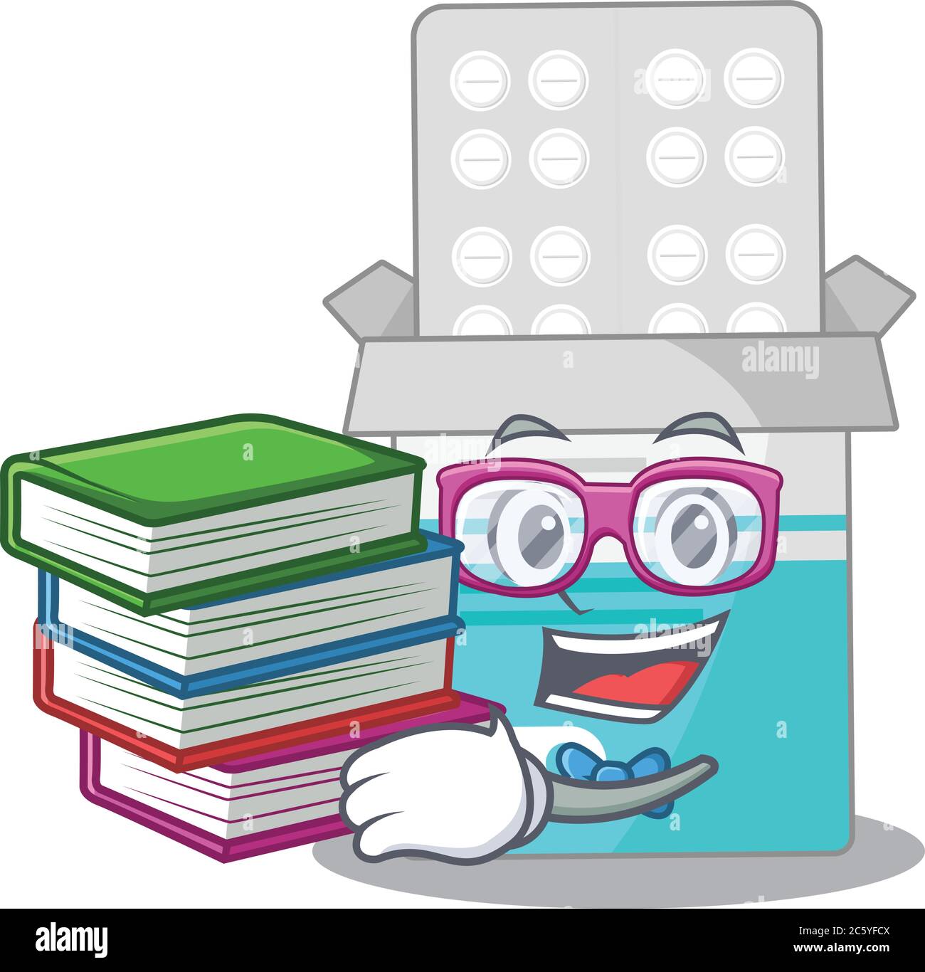 Medical medicine bottle student mascot design read many books when ...