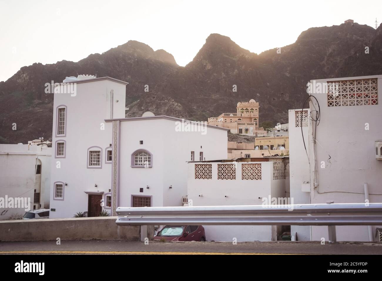 Muscat / Oman - February 10, 2020: streets of small village with white ...