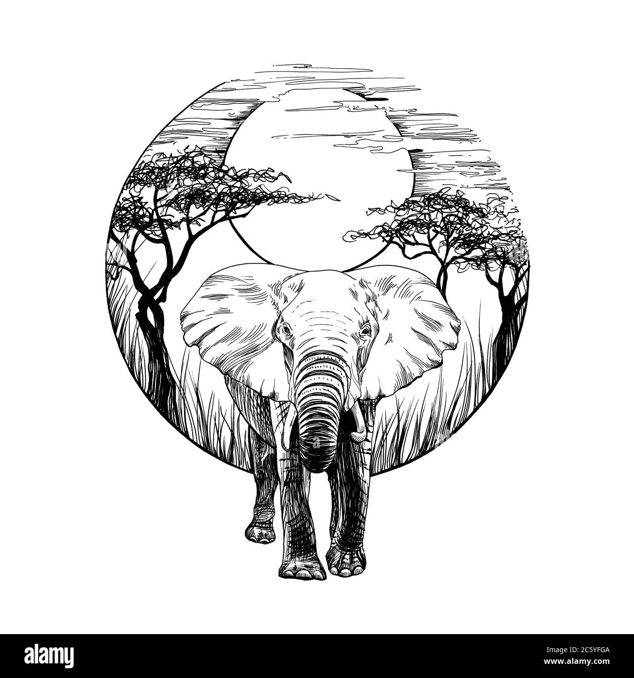 Elephant cartoon illustration Black and White Stock Photos & Images - Alamy