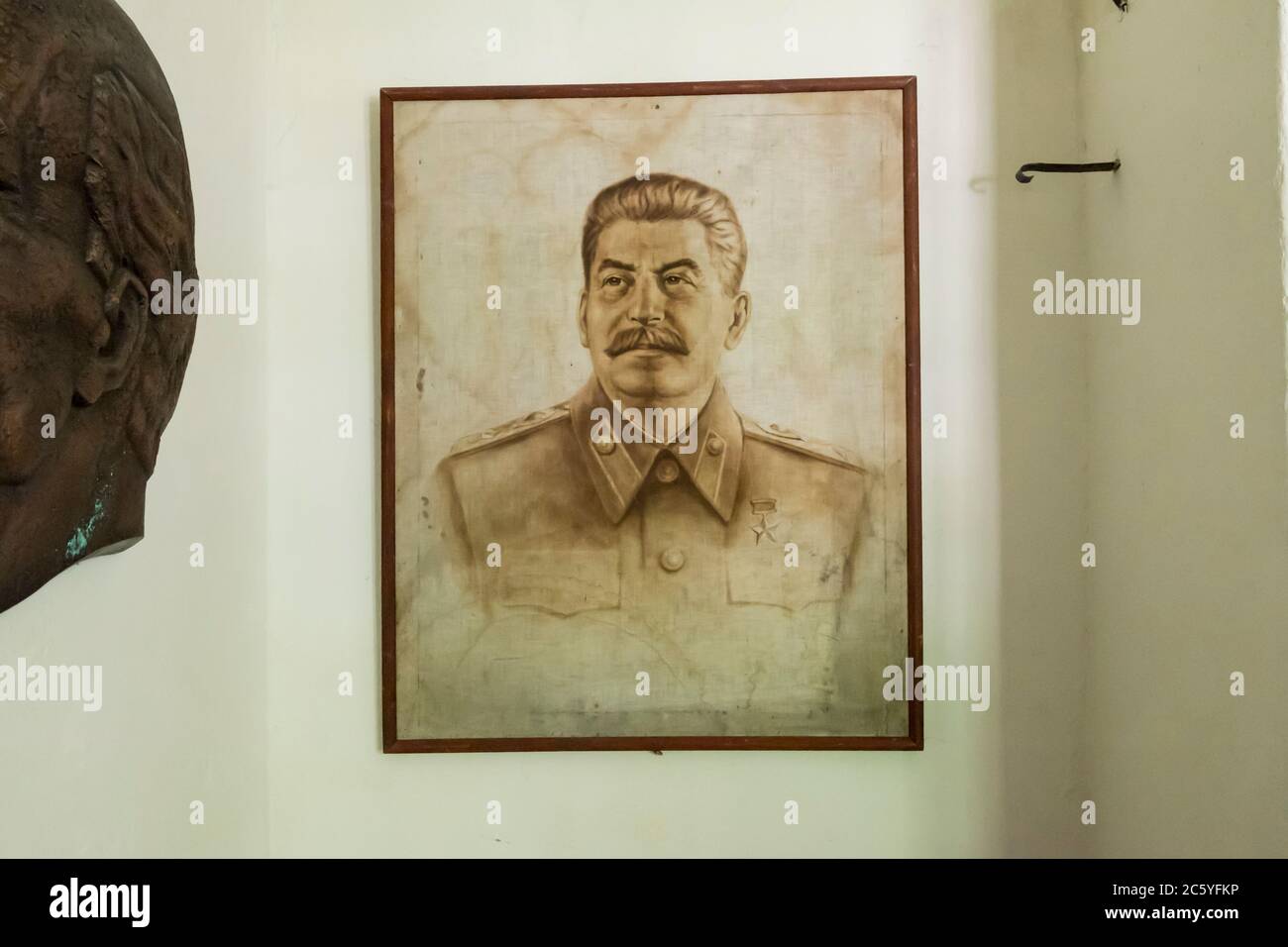 A drawing of Stalin hangs in the former prison building used by the ...