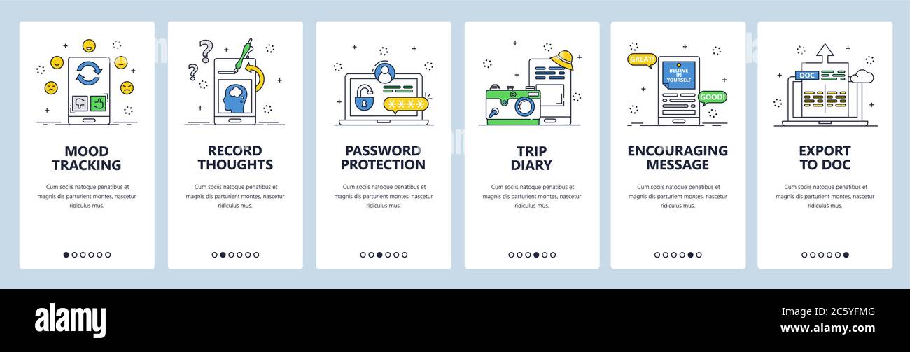 Thought tracking website and mobile app onboarding screens vector ...