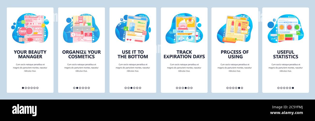 Cosmetics and beauty website and mobile app onboarding screens vector ...