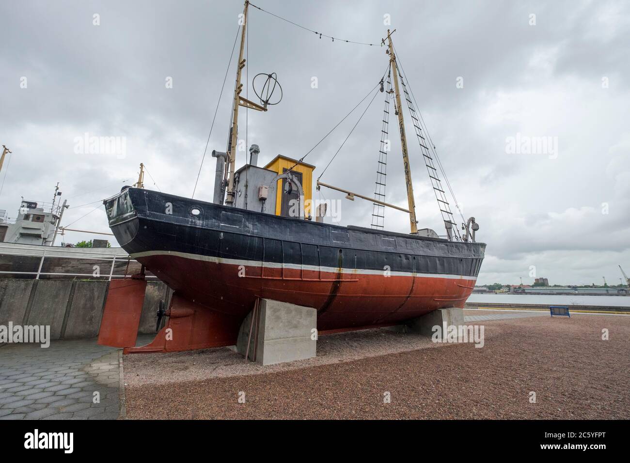 An old, steel-hulled fishing boat on display. At the Ethnographic ...