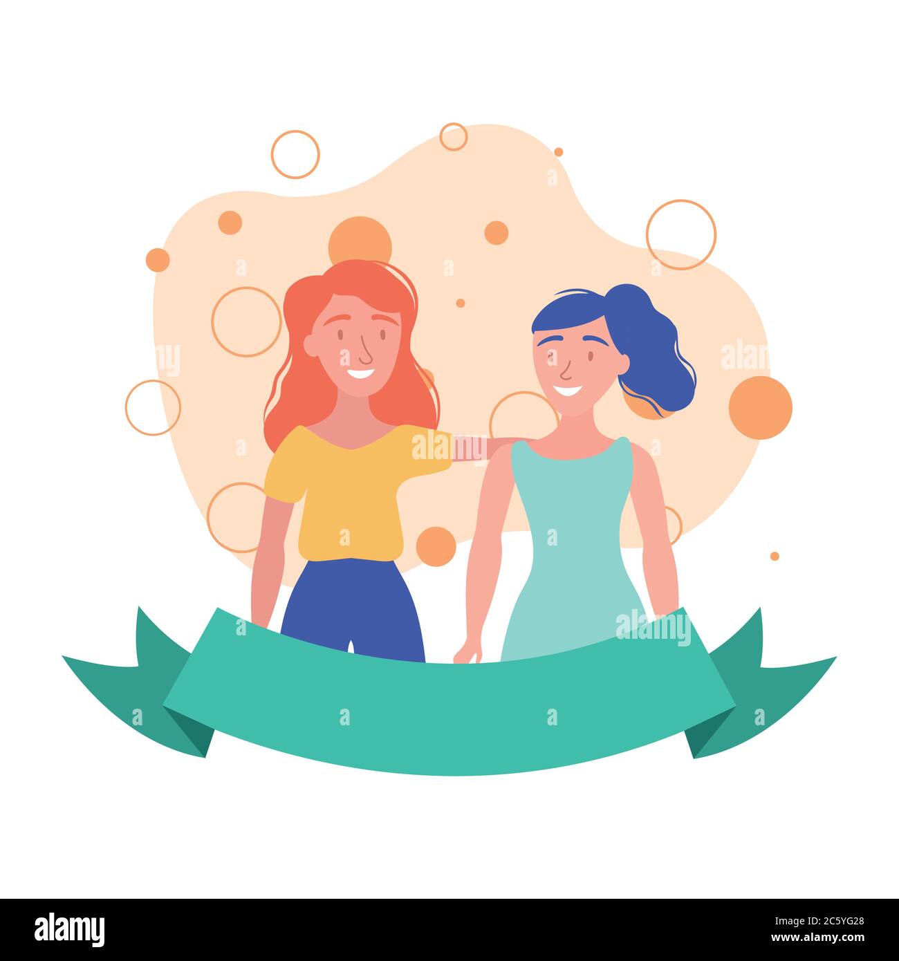 women avatars friends with ribbon design of friendship and love theme ...