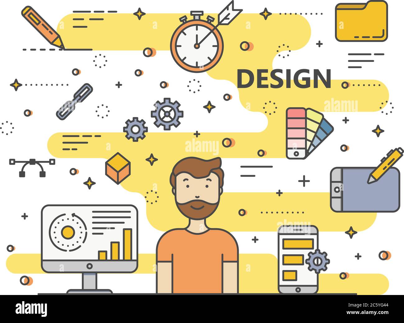 Vector modern thin line flat style Design concept illustration Stock ...