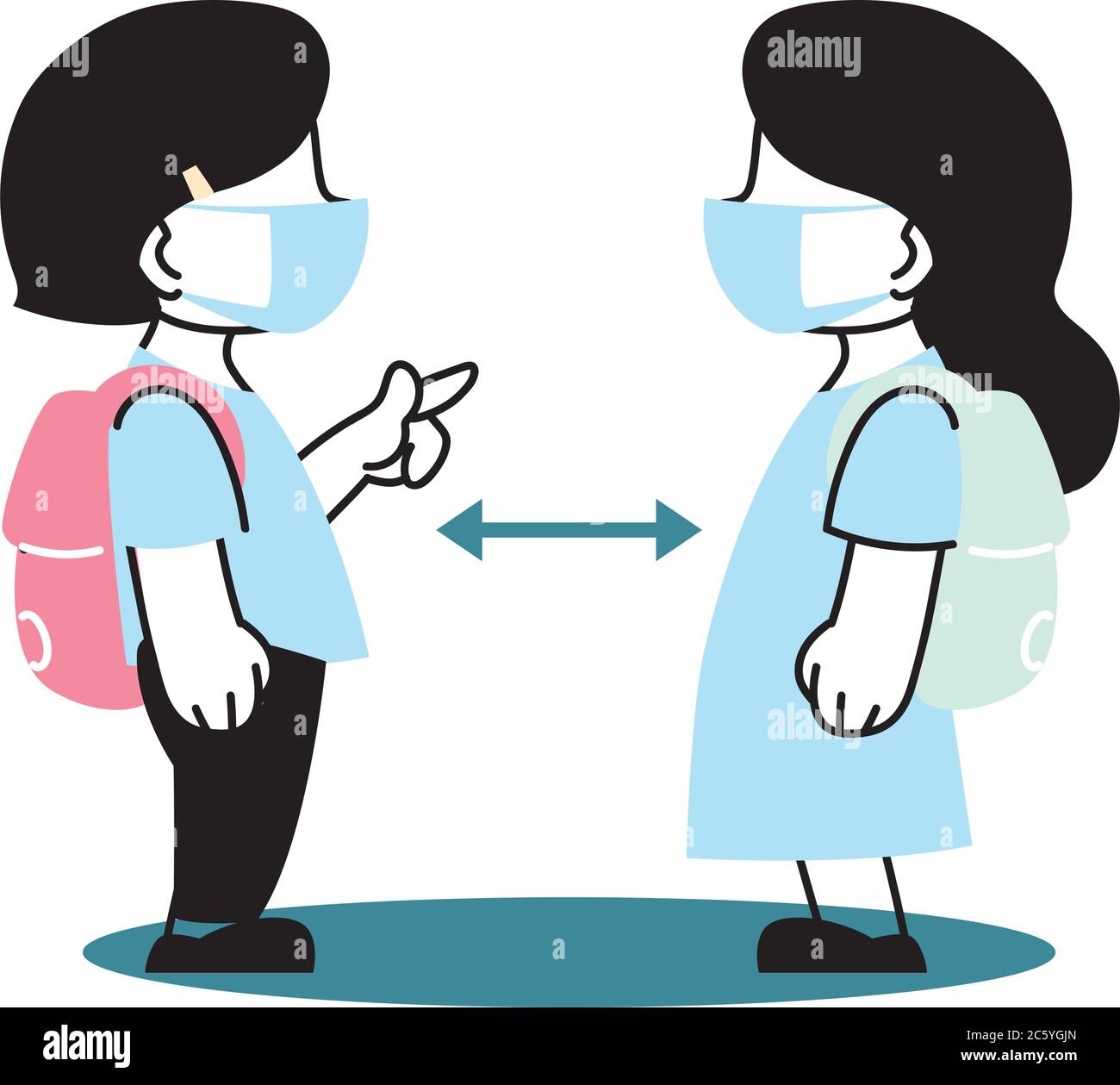 distancing children with masks at school vector illustration Stock ...