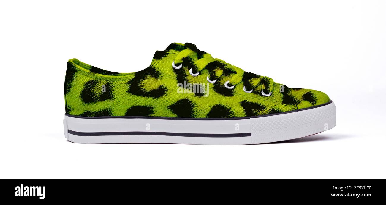 Single shoe isolated on white background - Leopard green Stock Photo ...