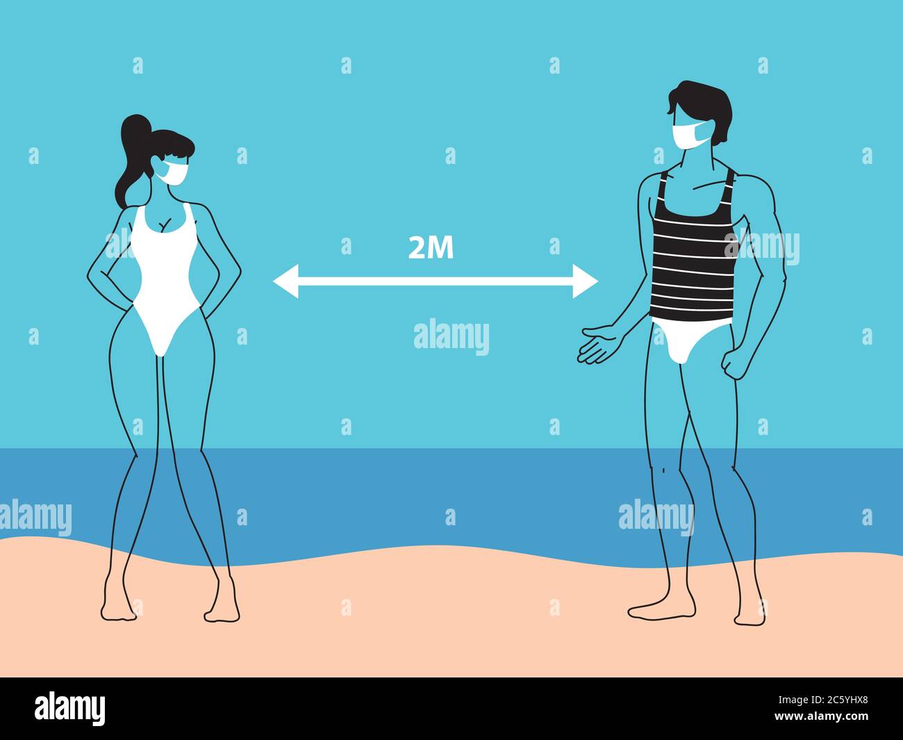 couple of people on the beach keep social distance vector illustration ...