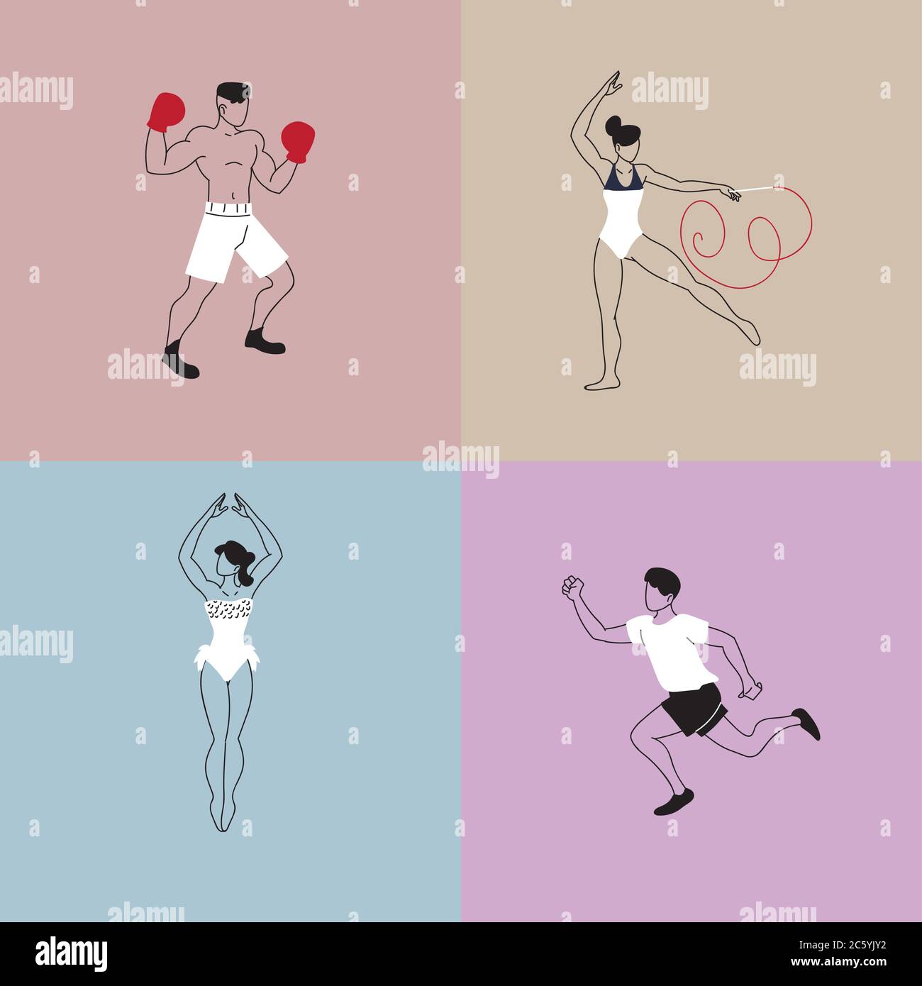 set of cards with people in sports activities vector illustration ...
