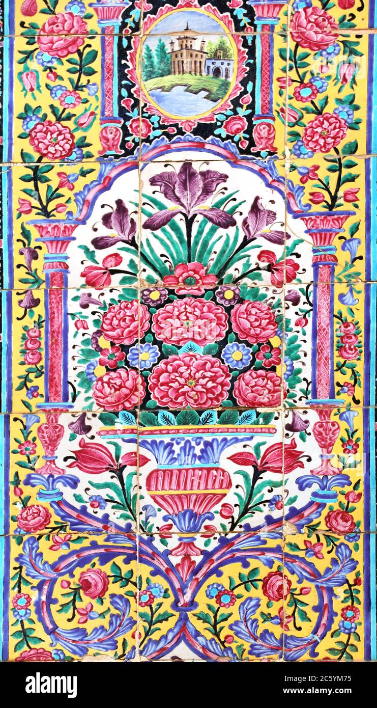 Detail of traditional persian tile wall with floral ornament, Nasir al ...