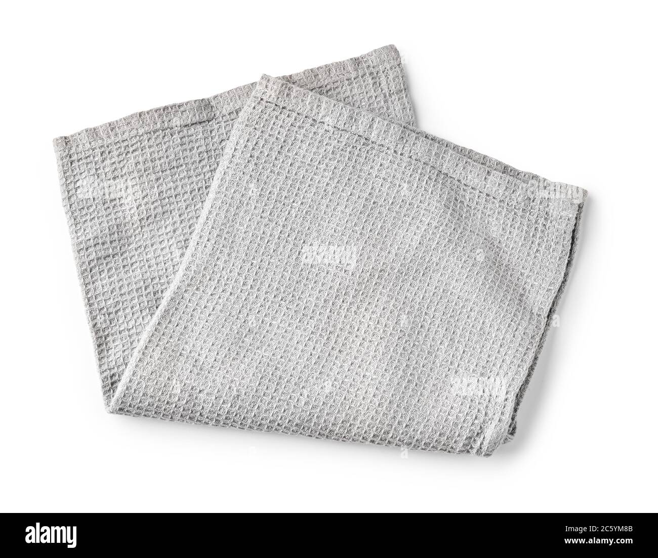 Kitchen grey folded table cloth isolated on white background. Top view ...