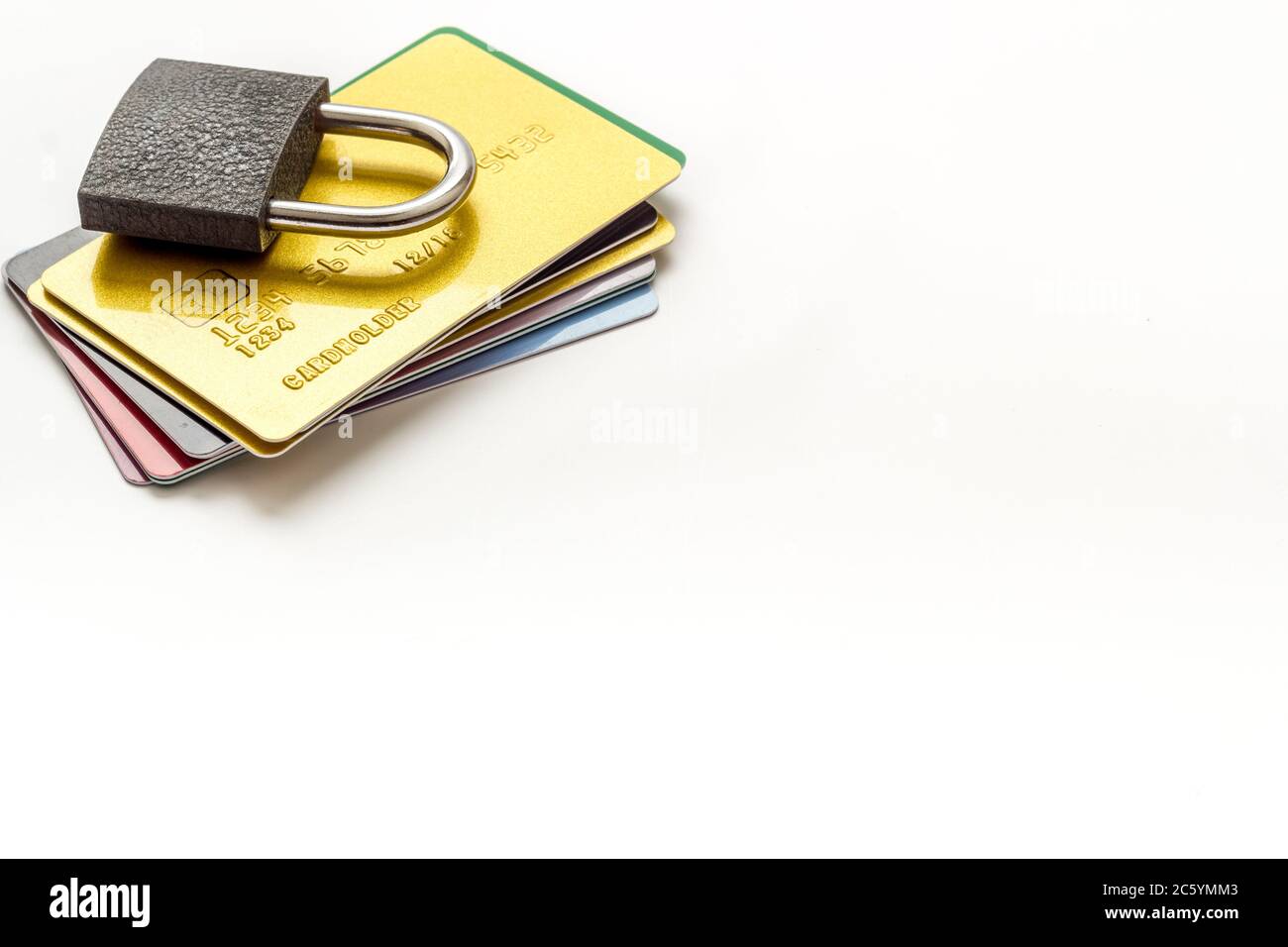 credit card with security lock on white background space for text Stock ...
