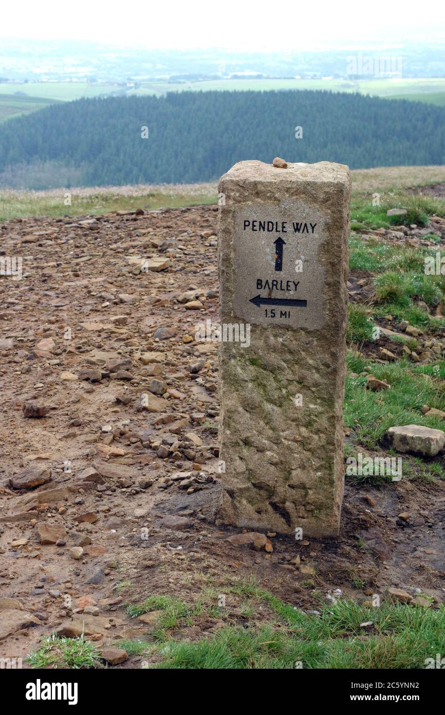 Square Stone Marker Post for the Pendle Way & Barley on top of Pendle ...