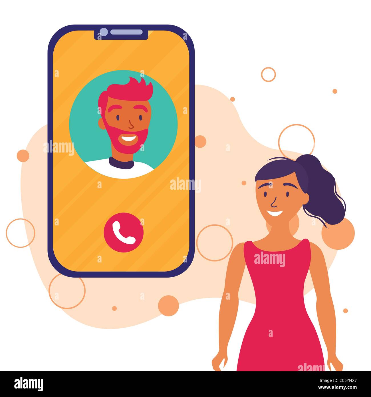 Man avatar on smartphone in video chat and woman design, Call online ...