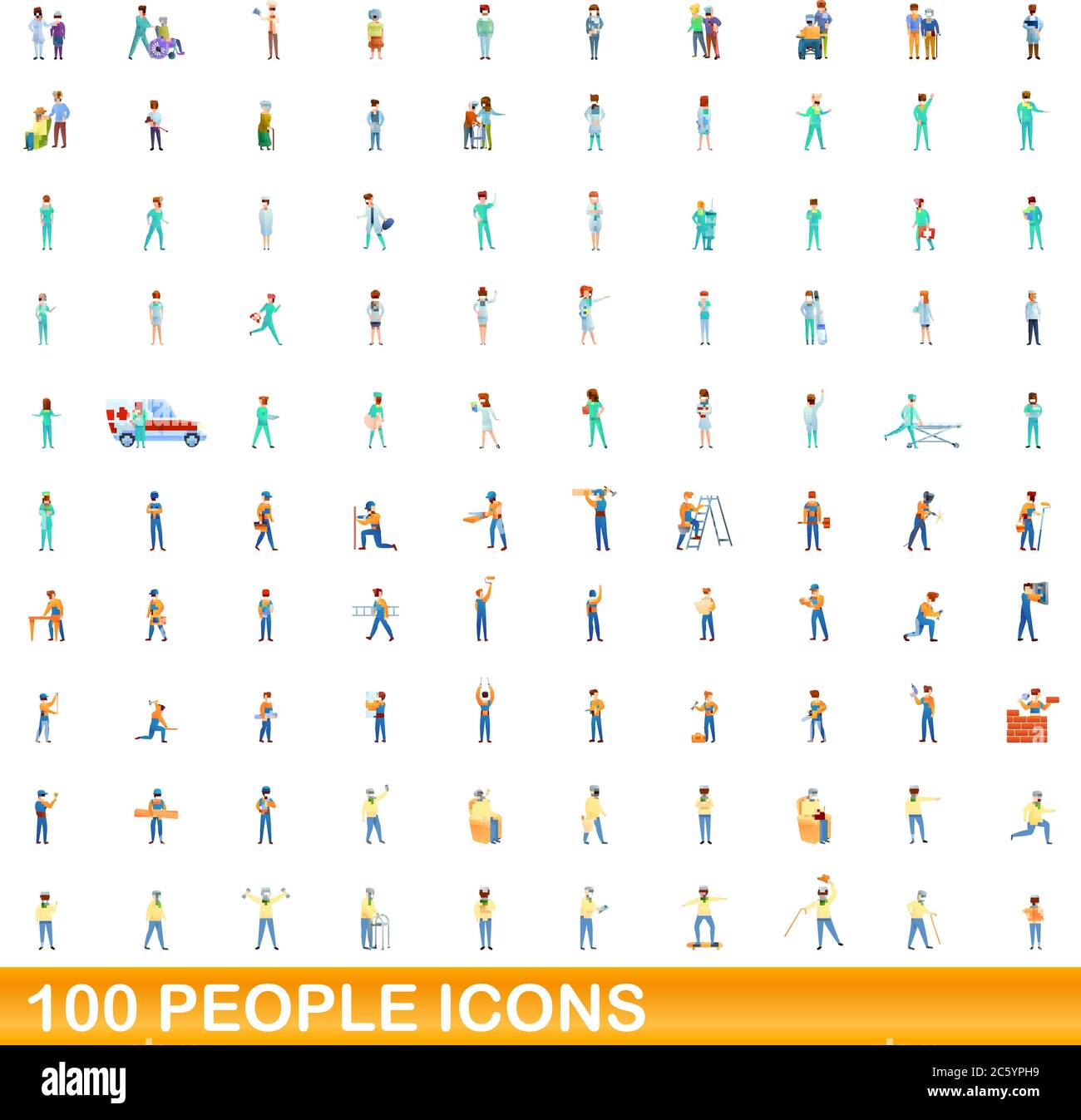 100 people icons set. Cartoon illustration of 100 people icons vector ...