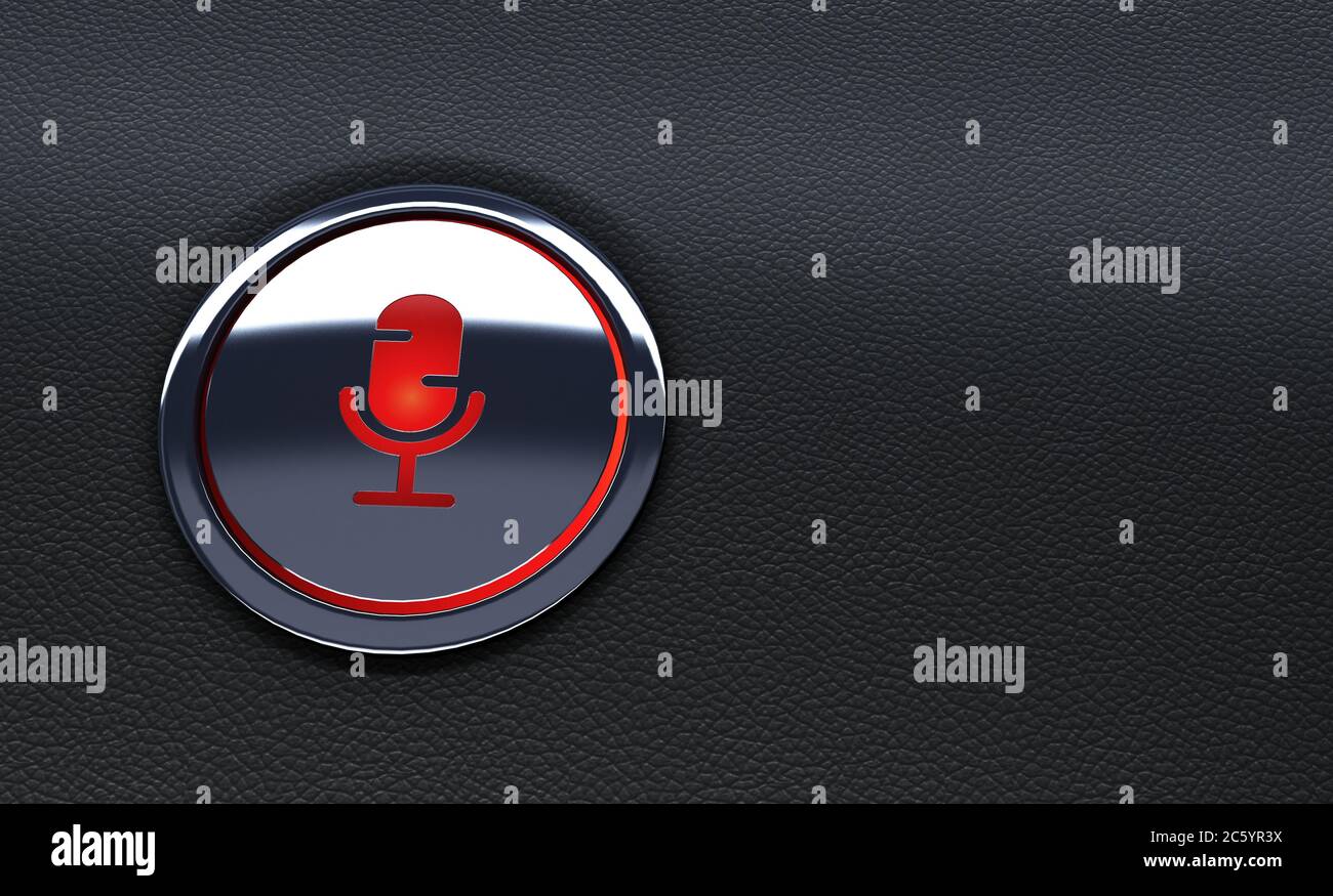 close up of red car button. Concept of voice recognition system. 3d ...