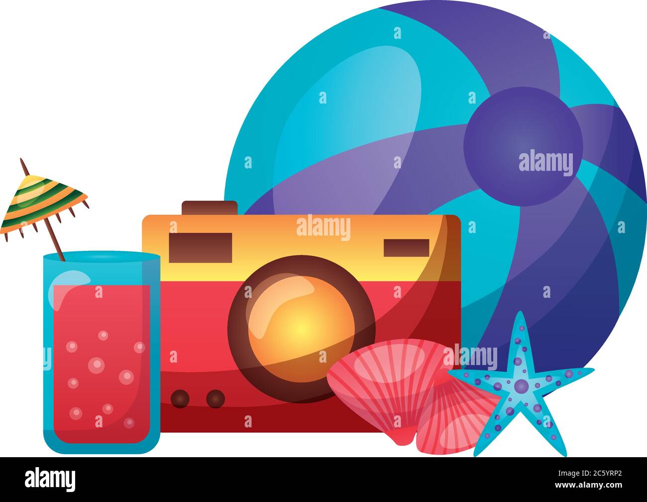 juice camera shells star and ball design, Summer vacation tropical ...