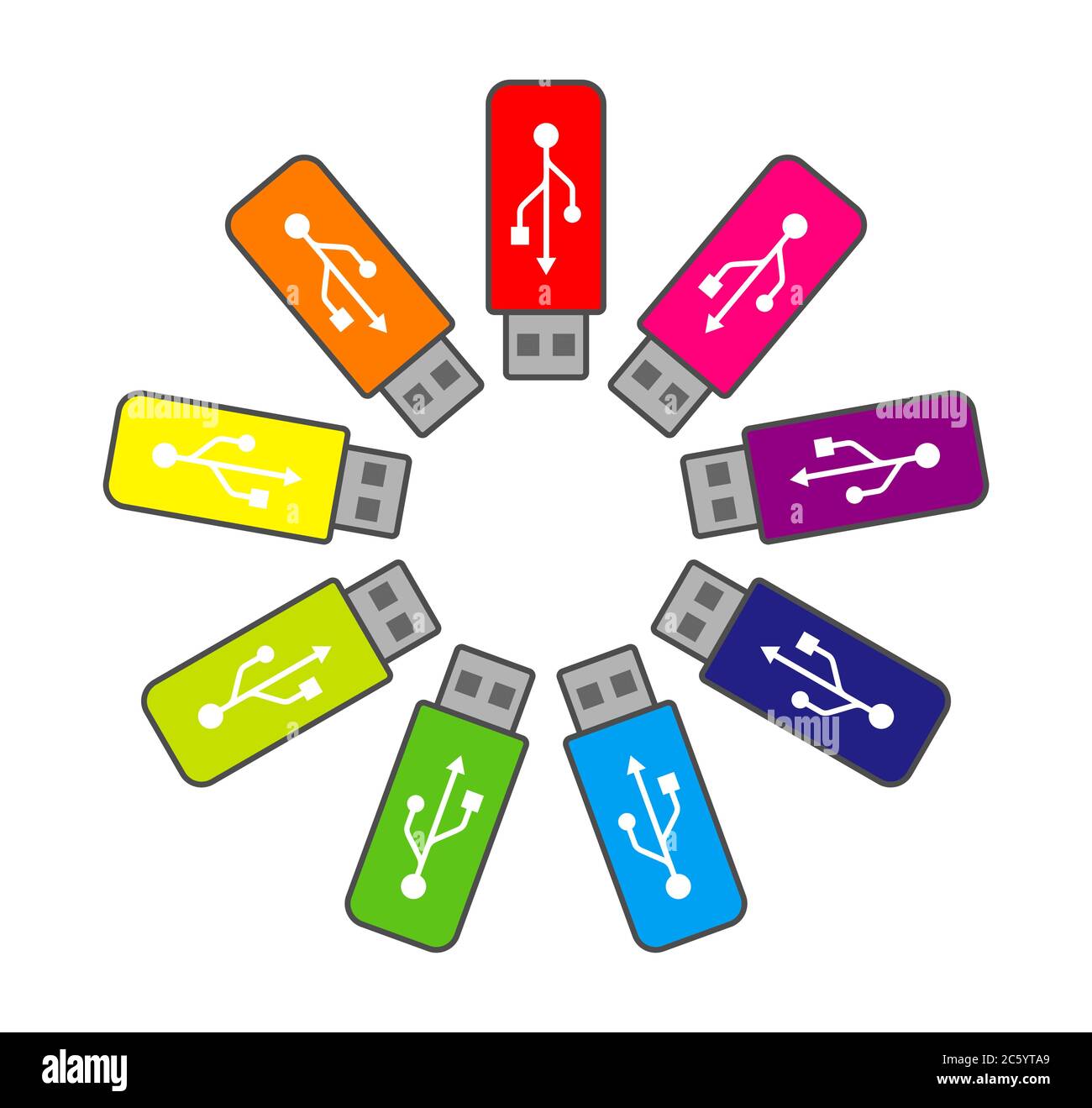 USB flash drive cable icon symbol button. Connector memory logo sign ...