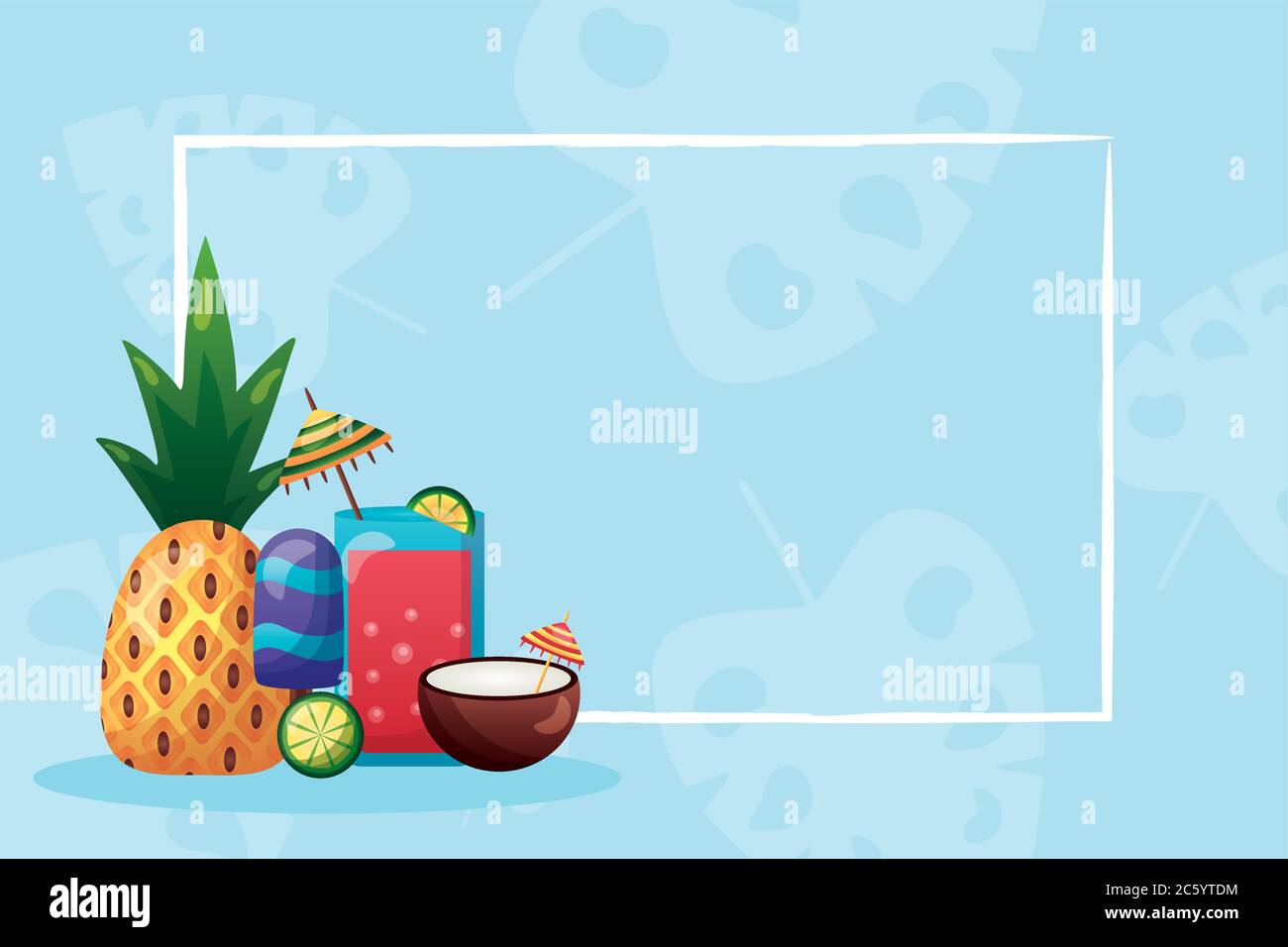 juice ice cream pineapple lemon and coconut cocktail with frame design ...